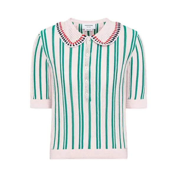 Thom Browne Crochet Stitch Ariegated Stripe Polo 'light