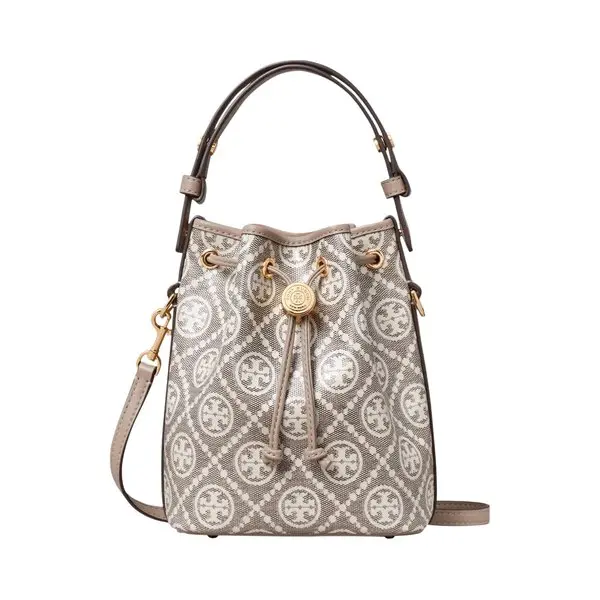 Tory Burch T Monogram Coated Jacquard Mini Bucket Bag 'charcoal