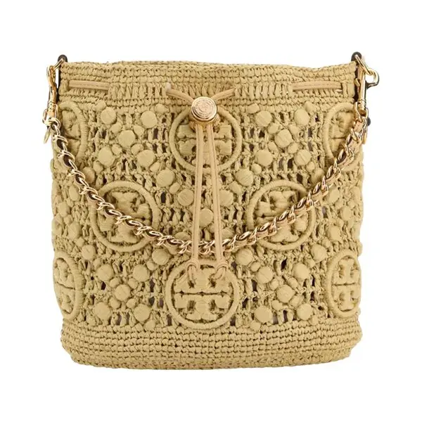 Tory Burch T Monogram Raffia Bucket Bag 'natural - Tan
