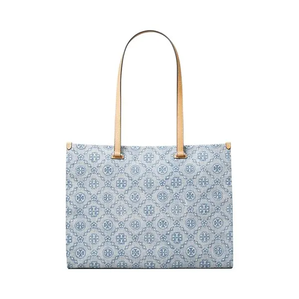 Tory Burch T Monogram Denim Tote 'powder - Blue