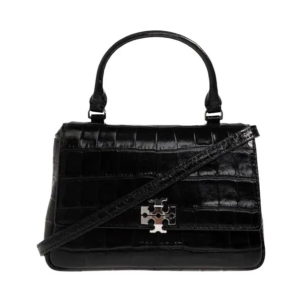 Tory Burch Charlie Embossed Croc Top Handle Chain Wallet - Black
