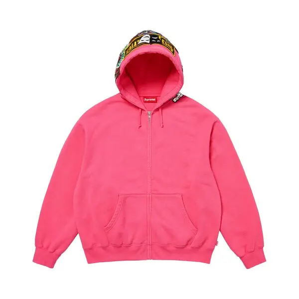 Supreme Patches Zip Up Hooded Sweatshirt 'magenta - Pink