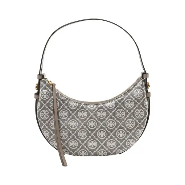 Tory Burch Romy T Monogram Coated Jacquard Half Moon Bag 'charcoal