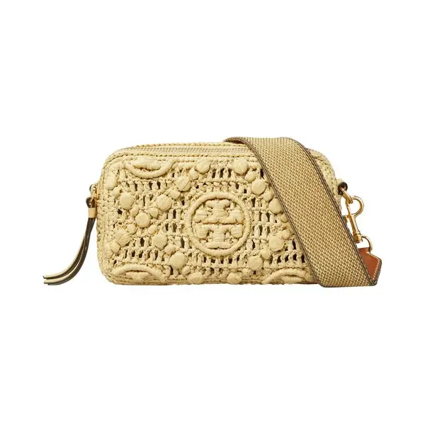 Tory Burch Miller T Monogram Raffia Mini Crossbody Bag 'natural - Tan