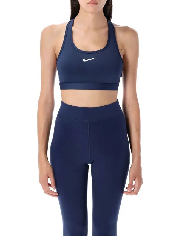 Nike Dri-fit Moisture-wicking Racerback Sports Bra With Scoop Neck And Embossed Logo - Midnight