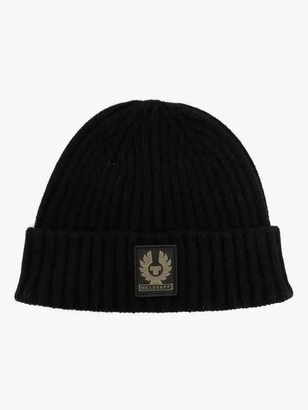 Belstaff Ribbed Wool Beanie With Phoenix Patch - Nero