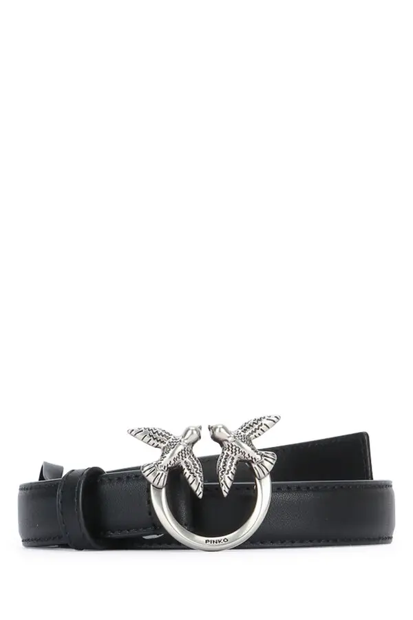 Pinko Leather Belt With Sleek Buckle Detail - Nerooldsilver