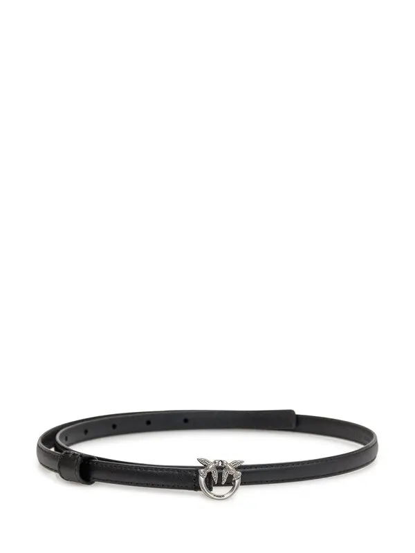 Pinko Love Logo Belt With Statement Buckle - Nero Old Silver