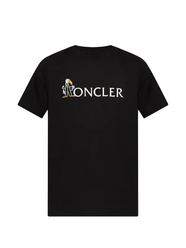 Moncler Crew Neck T-shirt With Printed Duck Logo - Nero