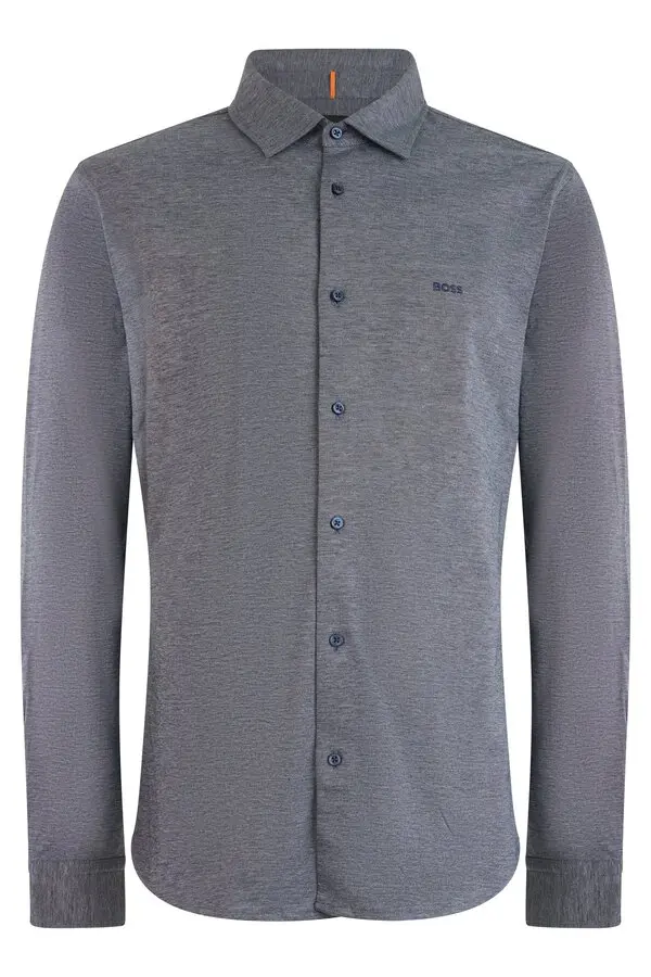 BOSS Cotton Jersey Long-sleeve Dress Shirt With Chest Pocket - Heather Grey