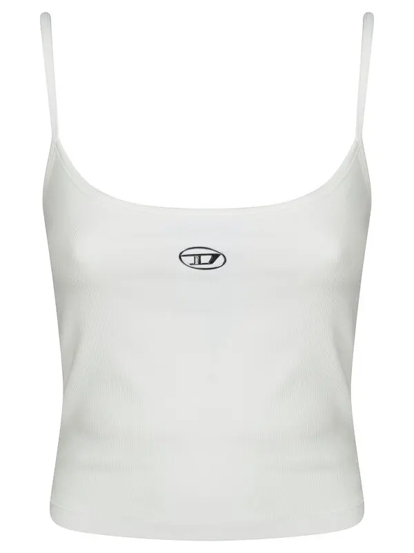 DIESEL® Ribbed Cropped Camisole With Logo Detail - Bianco