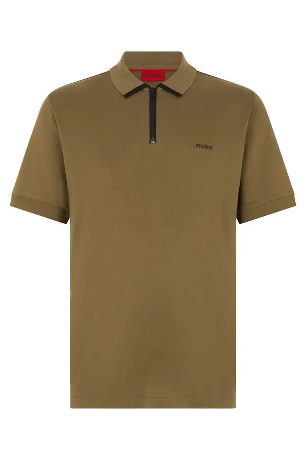 BOSS Cotton Polo With Zipper Short Sleeves