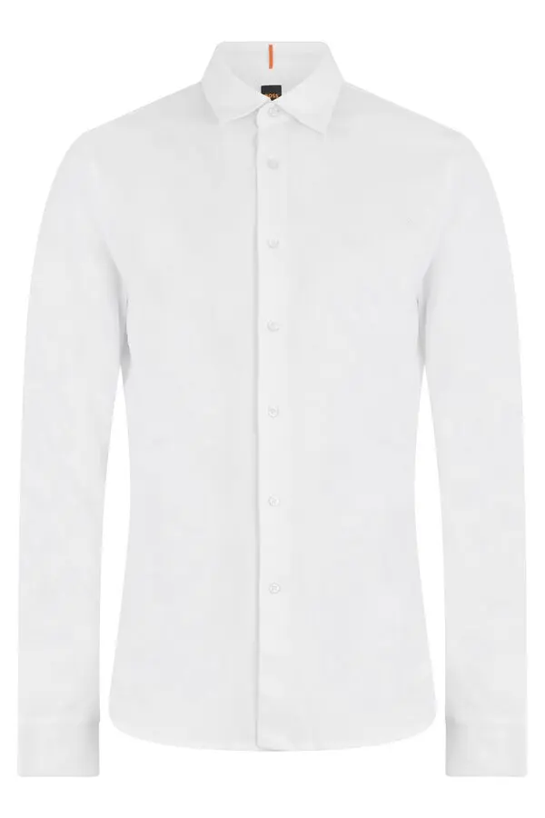 BOSS Long Sleeve Cotton Button-front Shirt For - White