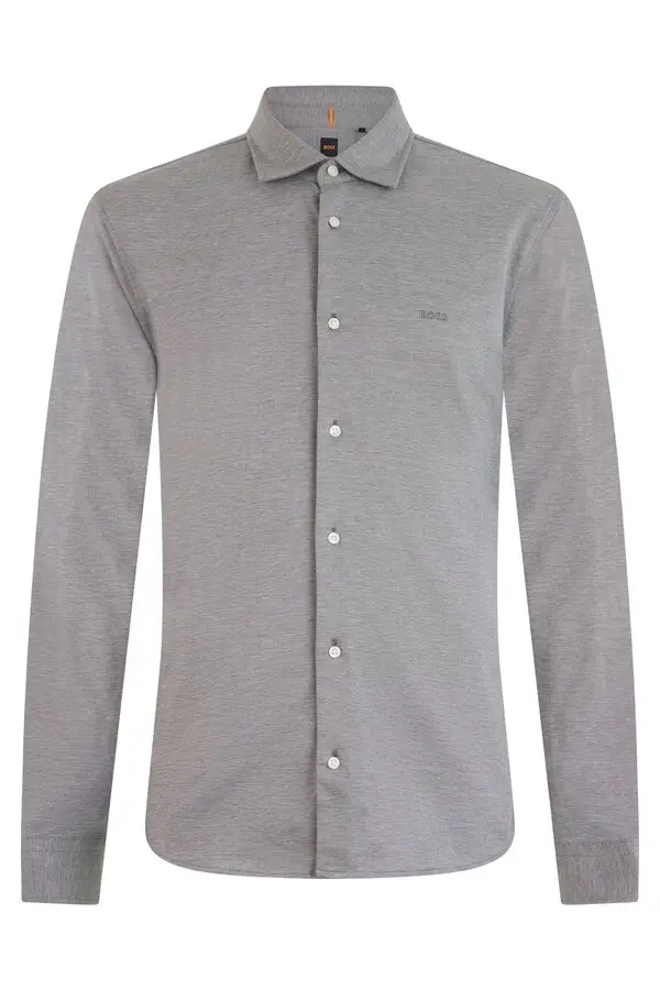 BOSS Long-sleeve Button-front T-shirt With Chest Pocket - Heather Grey