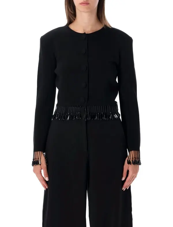 BY MALENE BIRGER Cropped Button-front Cardigan With Fringe Trim - Nero