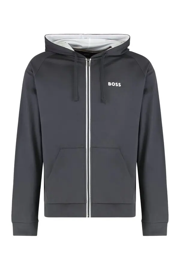 BOSS Hooded Zip-up Sweatshirt In Cotton French Terry - Grey