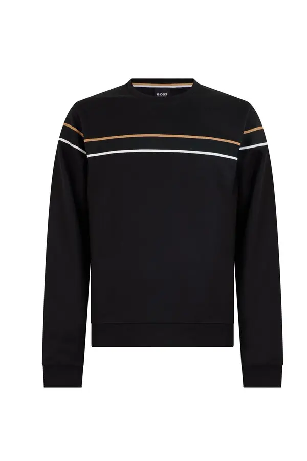 BOSS Minimal Cotton Crewneck Sweatshirt With Light Stripe Detailing