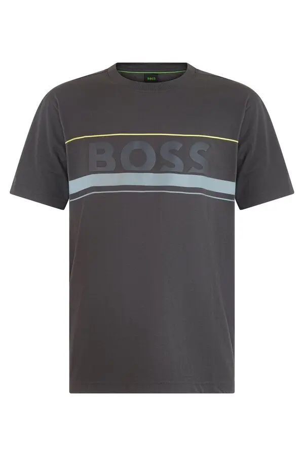 BOSS Striped Crewneck Cotton T-shirt - Grey