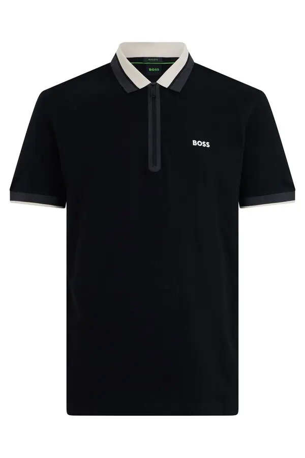 BOSS Cotton Polo Shirt With Zip Front