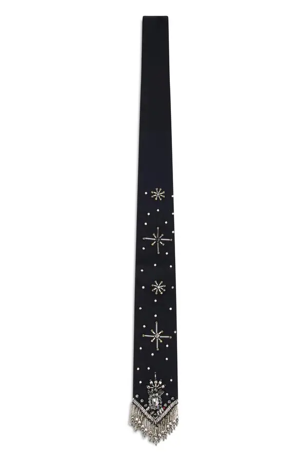 Pinko Beaded Fringe Trim Tie With 125 Cm Length - Black
