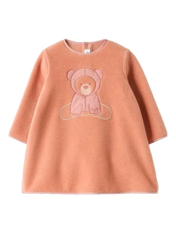 IL GUFO Mini Fleece Dress With Front Embroidery And Snap Closure