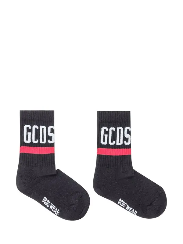 Gcds Comfortable Logo Socks With Bold Stripe - Black Red