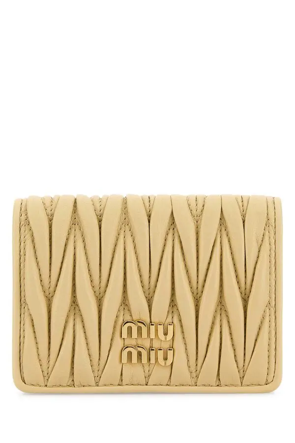 Miu Miu Nappa Leather Card Holder With Golden Metal Finishing - Yellow