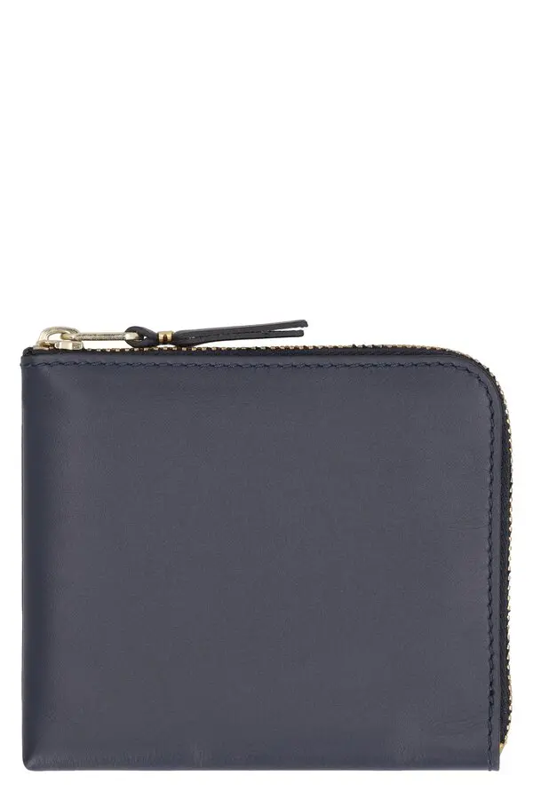 Comme Des Garçons Leather Zipper Mini Wallet With Coin Pocket, Card Slots - Blue