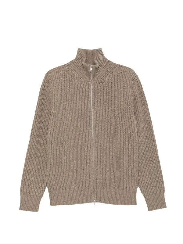 MAISON MARGIELA Ribbed Knit Zip-up Cardigan - Beige
