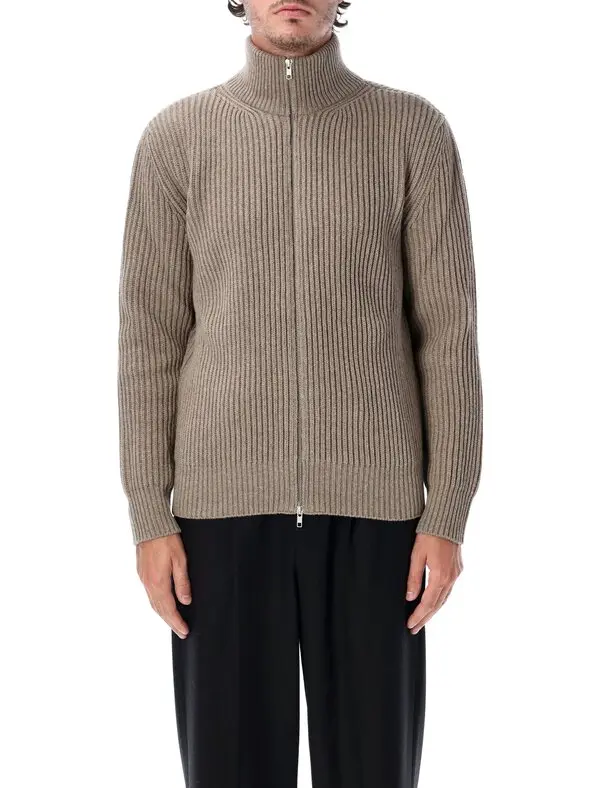 MAISON MARGIELA Ribbed Knit Zip-up Cardigan - Beige