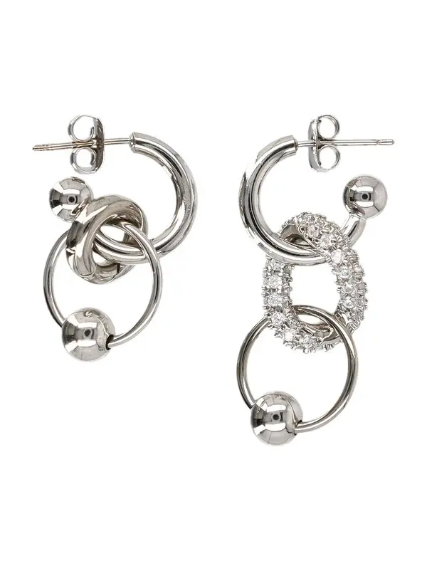 JUSTINE CLENQUET Mini Asymmetric Crystal Hoop Earrings With Interlocking Rings - Palladium