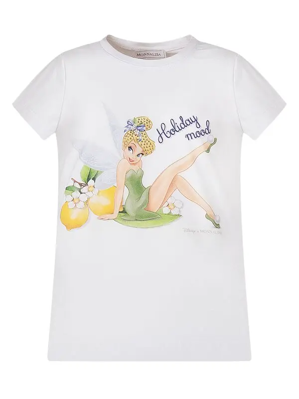 Monnalisa White Cotton T-shirt With Graphic Print - Bianco