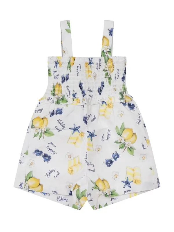 Monnalisa Poplin Romper Bodysuit With Lemon Print - Bianco