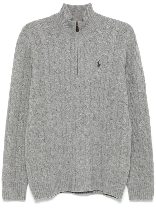 Polo Ralph Lauren Rib-knit Wool-cashmere Mockneck Quarter-zip Sweater - Grigio