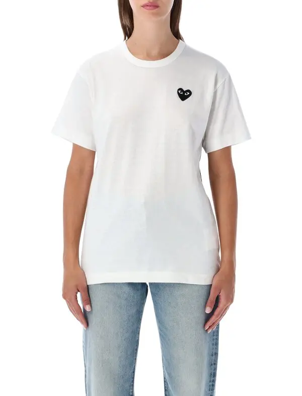Play Comme Des Garcon Embroidered Heart Logo Cotton T-shirt - Bianco