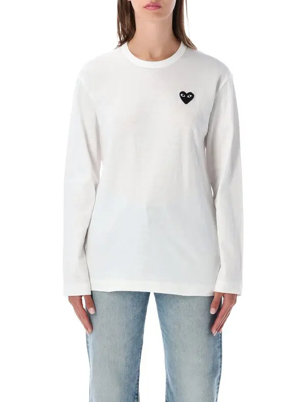 Play Comme Des Garcon Long-sleeve Cotton T-shirt With Heart Patch - Bianco