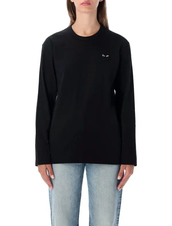 Play Comme Des Garcon Long-sleeve Cotton T-shirt With Heart Patch - Nero
