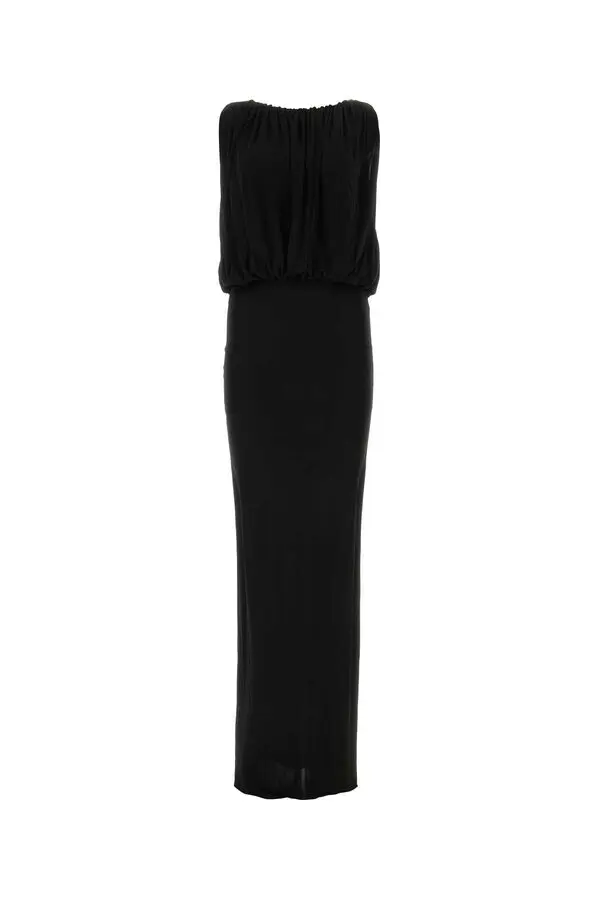 Saint Laurent Style V-neck T-shirt Long Dress - Black