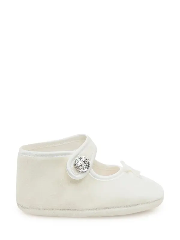 Monnalisa Velvet Mini Sandals With Jewel Button - Bianco