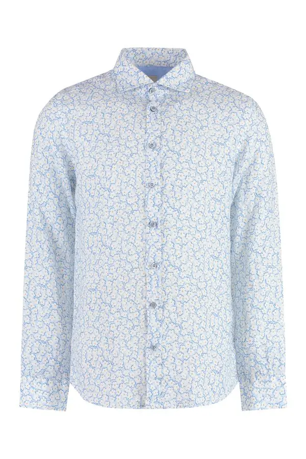 BASTONCINO Printed Cotton Shirt With Decorative Charms Detail - Light Blue