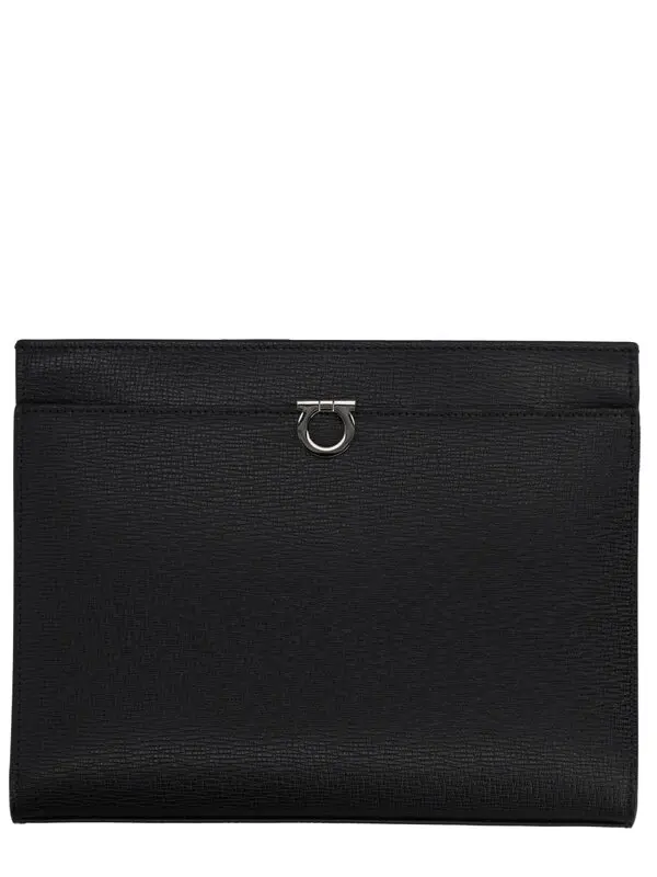 FERRAGAMO Saffiano Leather Clutch - Black