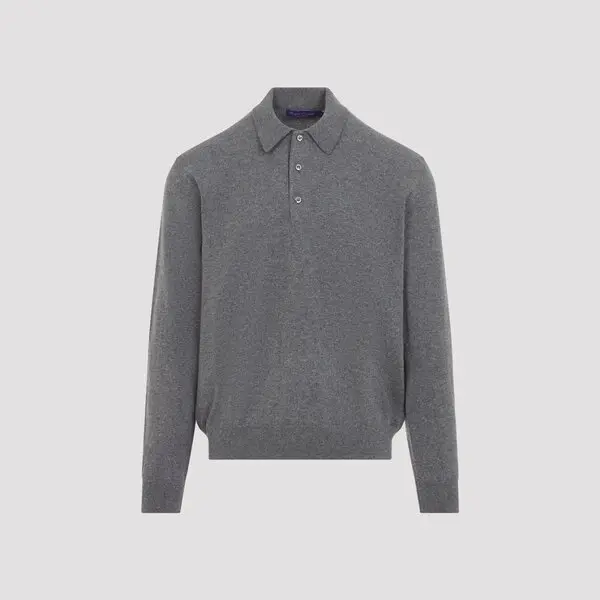 Ralph Lauren Purple Label Long Sleeve Cashmere Knit Polo Sweater - Grey