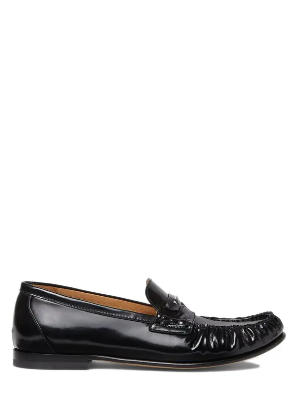 Fendi S Shiny Calfskin Loafers With Soft Curls, Palladium-tone Hardware & Hand-stitched Detail - Nero