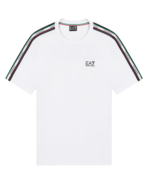 EA7 S Cotton Crewneck T-shirt With Shoulder Tape - White