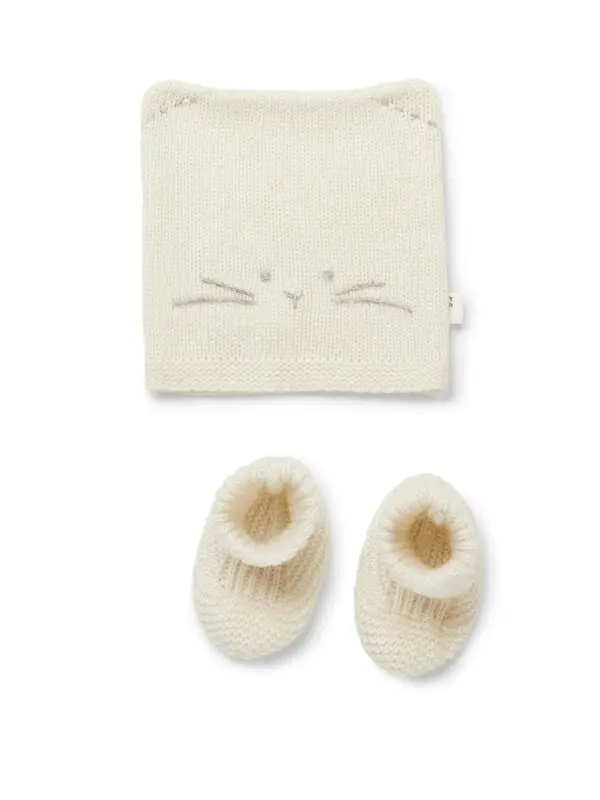 TEDDY & MINOU Mini Tricot Hat And Shoes Set - White