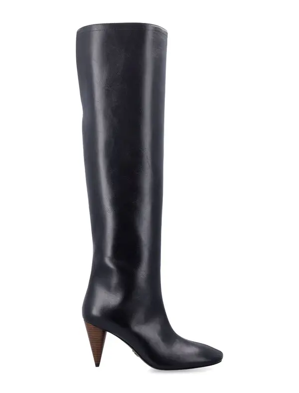 Stella McCartney Knee-high Boots With Wood-effect Cone Heel - Nero