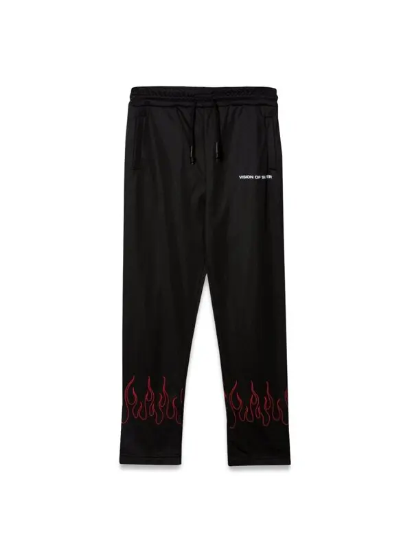 VISION OF SUPER Red Embroidered Flame Pants - Black