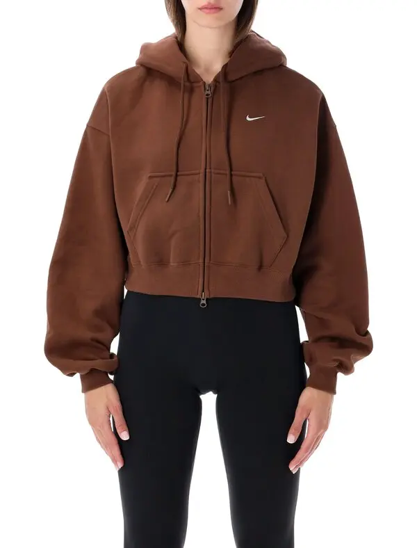 Nike Studio Fleece Oversized Cropped Zip Hoodie - Cocoa