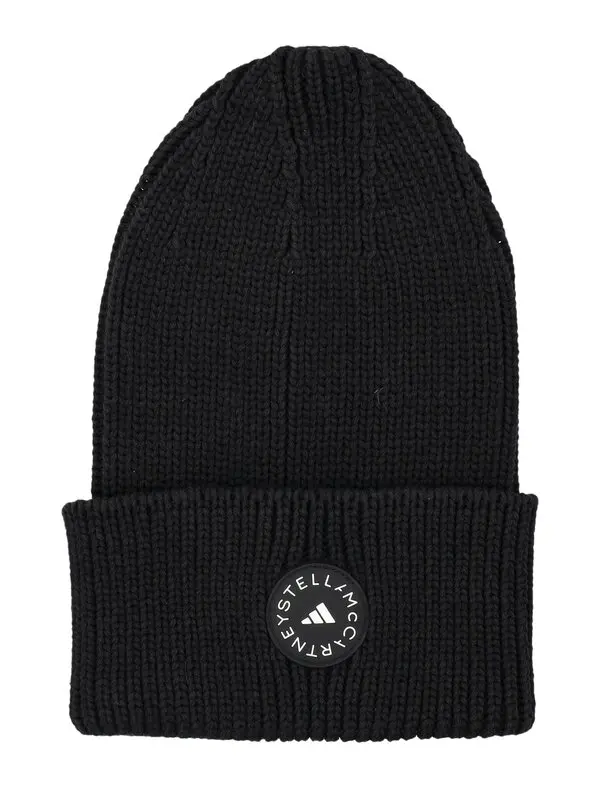 Adidas By Stella McCartney Ribbed Knit Beanie With Logo Detail - Nero