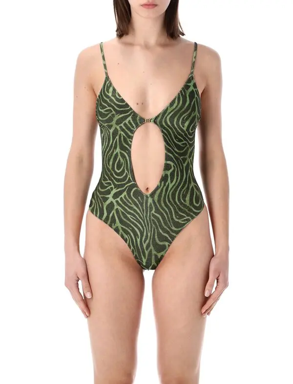 MATINEE Zebra Lurex Cut-out Mini One-piece Swimsuit - Zebra Green